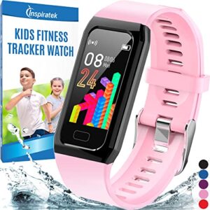 inspiratek kids fitness tracker for girls and boys age 5-16 (5 color)- waterproof fitness watch for kids with heart rate monitor, sleep monitor, calorie counter and more - kids activity tracker (pink)