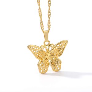 vattract butterfly pendant necklace women choker 18k gold plated chain jewelry for better hoping in the future 18 inch as a gift for wife girlfriend (gold)