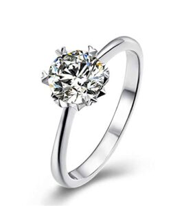 twobirch platinum plated 925 sterling silver 1 ct solitaire moissanite engagement ring with heart shaped prongs (size 6)