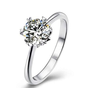 TwoBirch Platinum Plated 925 Sterling Silver 1 CT Solitaire Moissanite Engagement Ring with Heart Shaped Prongs (Size 6)