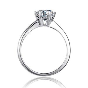 TwoBirch Platinum Plated 925 Sterling Silver 1 CT Solitaire Moissanite Engagement Ring with Heart Shaped Prongs (Size 6)