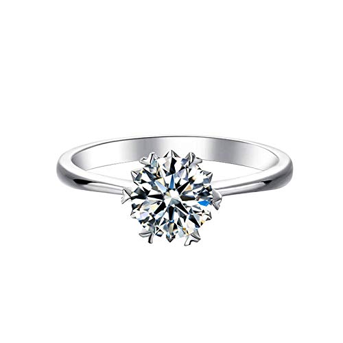 TwoBirch Platinum Plated 925 Sterling Silver 1 CT Solitaire Moissanite Engagement Ring with Heart Shaped Prongs (Size 6)