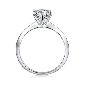 TwoBirch Platinum Plated 925 Sterling Silver 1.5 CT Moissanite Solitaire Engagement Ring with Six Prongs (Size 8)