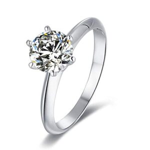 twobirch platinum plated 925 sterling silver 1.5 ct moissanite solitaire engagement ring with six prongs (size 8)