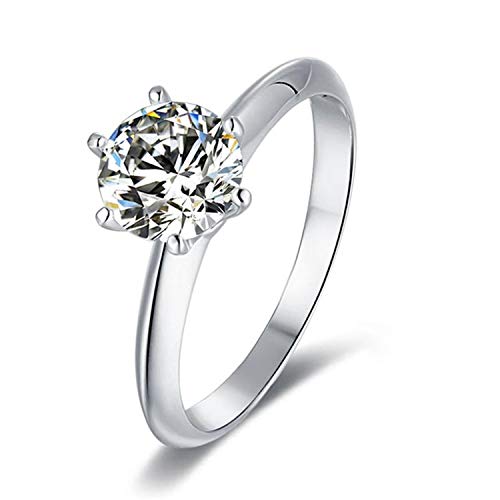 TwoBirch Platinum Plated 925 Sterling Silver 1.5 CT Moissanite Solitaire Engagement Ring with Six Prongs (Size 8)