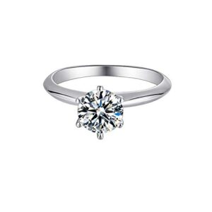 TwoBirch Platinum Plated 925 Sterling Silver 1.5 CT Moissanite Solitaire Engagement Ring with Six Prongs (Size 8)