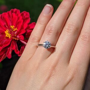 TwoBirch Platinum Plated 925 Sterling Silver 1.5 CT Moissanite Solitaire Engagement Ring with Six Prongs (Size 8)