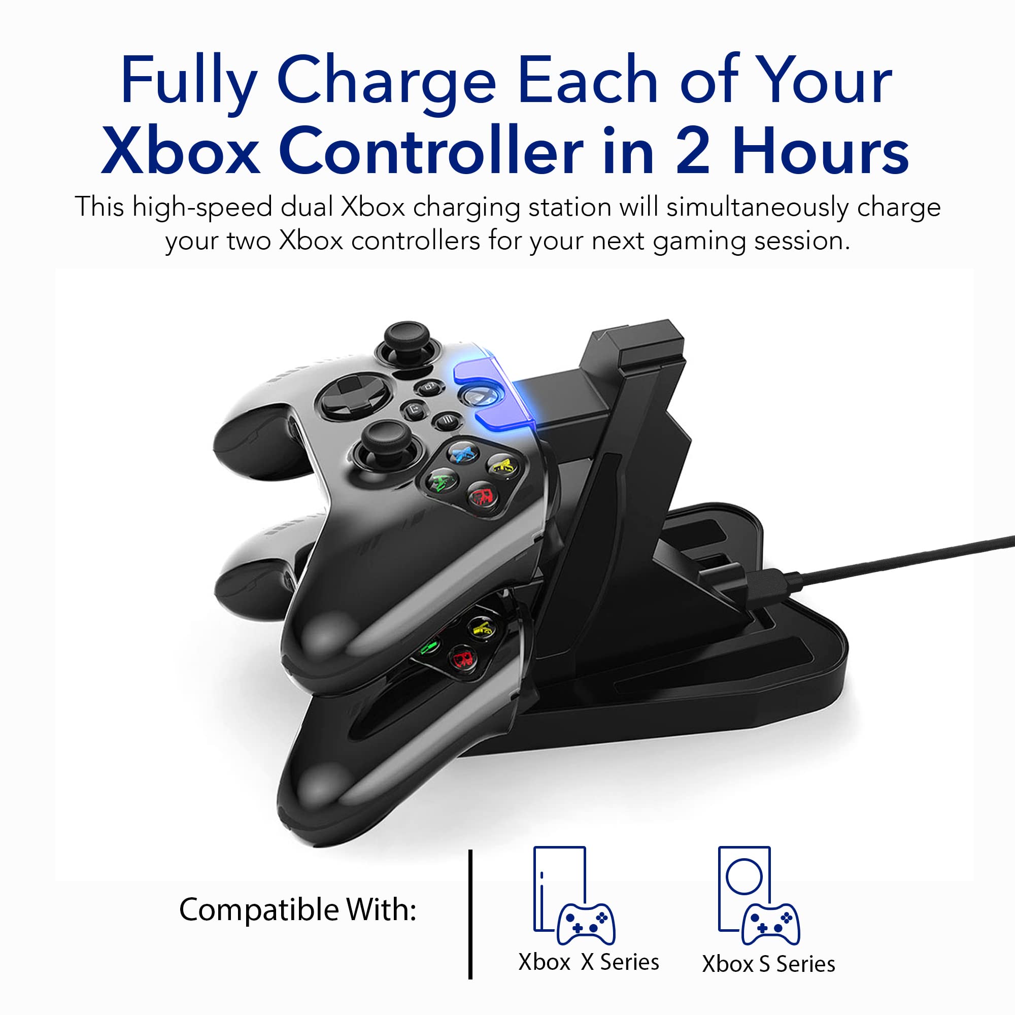 Charging Dock Stations Dual Xbox One Controller Charging Station - Wireless Fast Charging Dock with USB Cable & LED Indicator - Compatible with Xbox One S, X Controllers (Vertical)