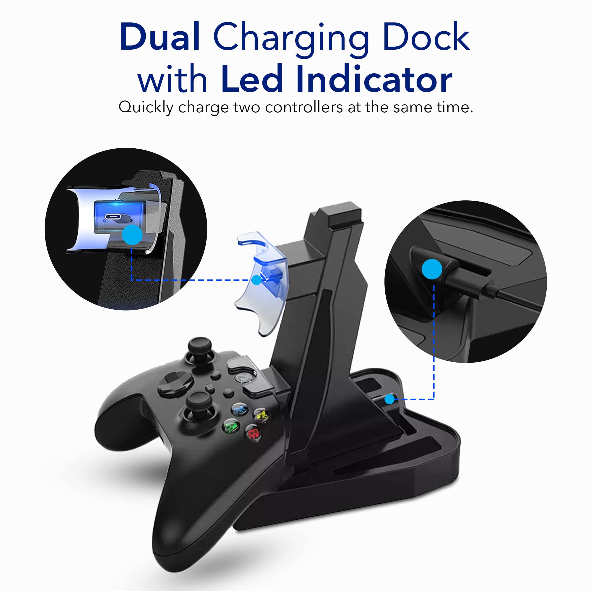 Charging Dock Stations Dual Xbox One Controller Charging Station - Wireless Fast Charging Dock with USB Cable & LED Indicator - Compatible with Xbox One S, X Controllers (Vertical)