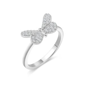 kemstone sterling silver dainty butterfly cz ring women fashion jewelry gold/silver rings size 5-9 (silver, 7)