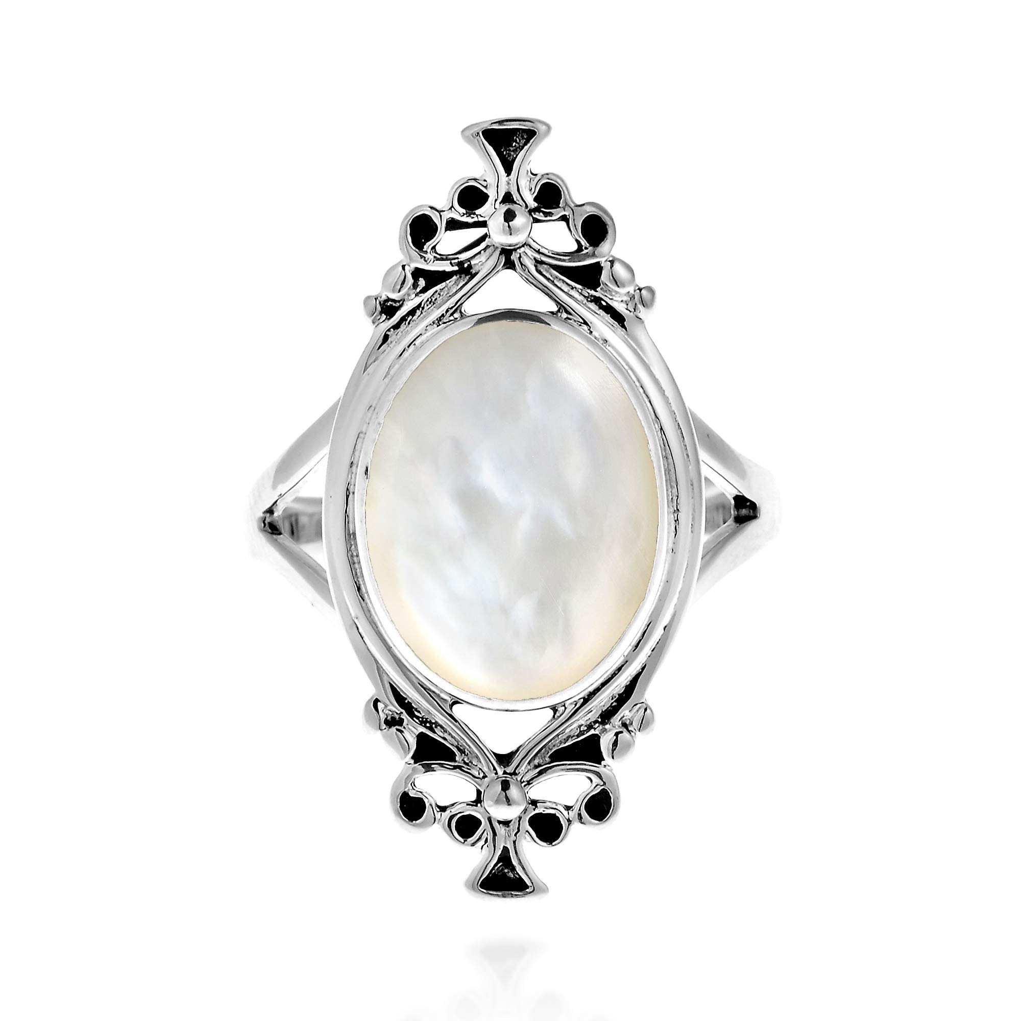 AeraVida White Mother of Pearl Vintage Style .925 Sterling Silver Ring