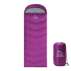 friendriver xl size widened upgraded version of camping sleeping bag 4 seasons warm and cool, lighter weight, adults and children can use waterproof camping bag, travel and outdoor activities(purple)