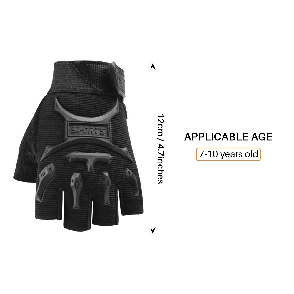 Kids Half Finger Cycling Gloves Non-Slip Fingerless Adjustable Mitten Shock-Absorbing Gloves for Boys Girls Fishing Biking Exercise Training Roller Skating Parkour Outdoor Sports