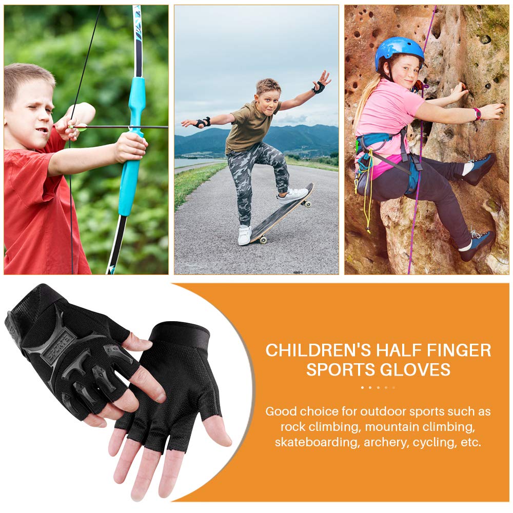 Kids Half Finger Cycling Gloves Non-Slip Fingerless Adjustable Mitten Shock-Absorbing Gloves for Boys Girls Fishing Biking Exercise Training Roller Skating Parkour Outdoor Sports