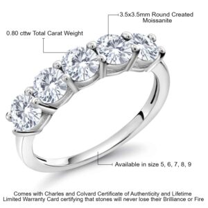 925 Sterling Silver White Moissanite from Charles & Colvard Wedding Band Ring For Women (0.80 Cttw, Round 3.5MM, Gemstone Birthstone, Available In Size 5, 6, 7, 8, 9)