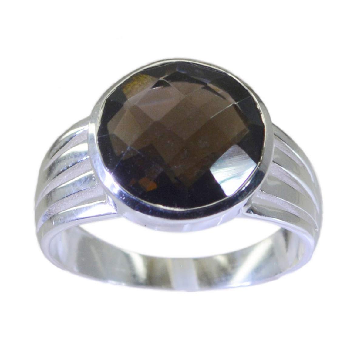 Joyas Plata Natural Gemstone Round Shape One Stone cheker Smoky Quartz ring-925 Sterling Silver Brown Smoky Quartz Ring-January Birth Capricorn Astrology Natural Gemstone Ring SRSQUCH-5009-11 us