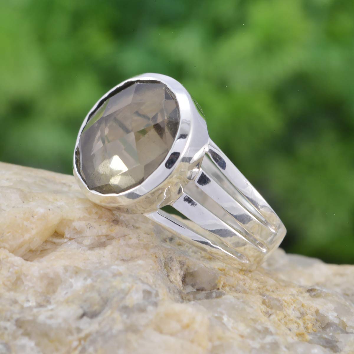 Joyas Plata Natural Gemstone Round Shape One Stone cheker Smoky Quartz ring-925 Sterling Silver Brown Smoky Quartz Ring-January Birth Capricorn Astrology Natural Gemstone Ring SRSQUCH-5009-11 us