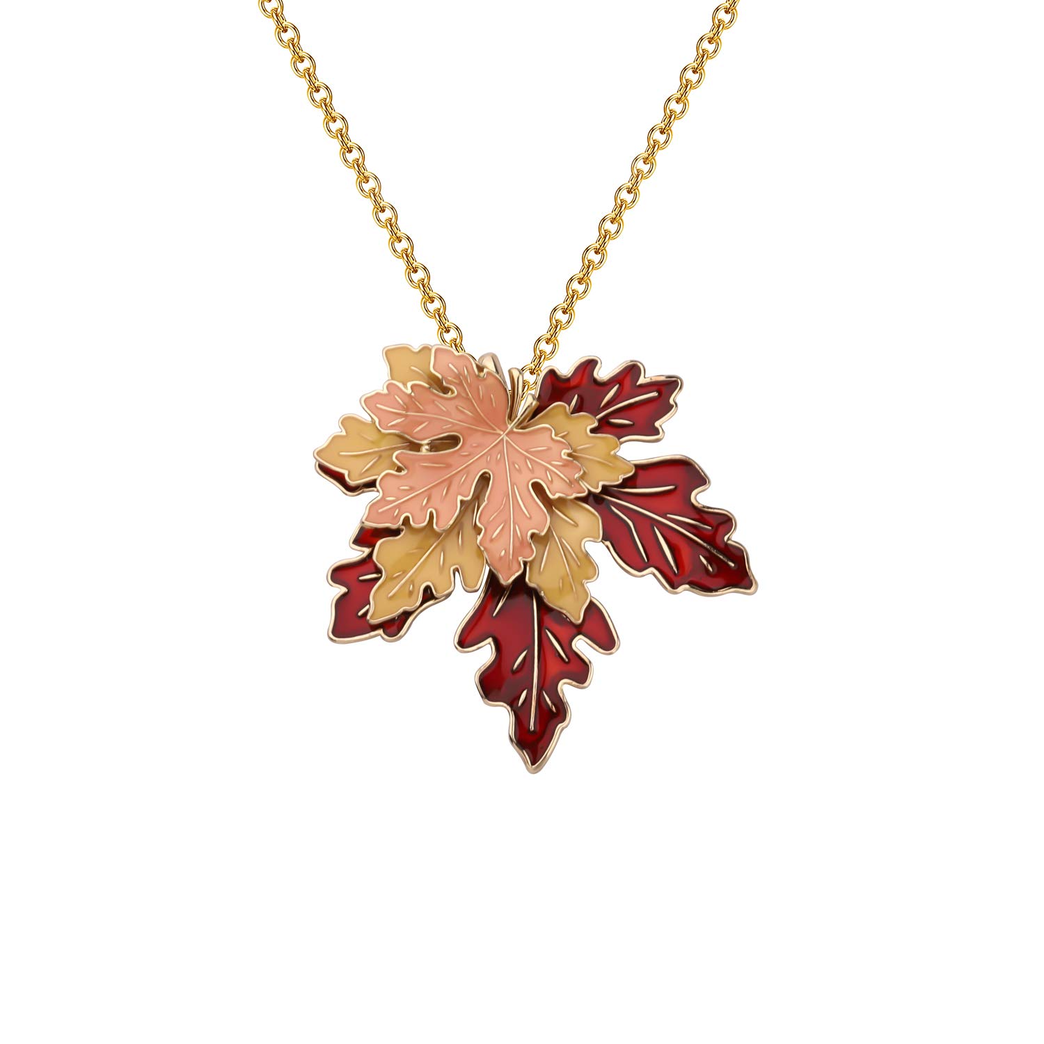 LQRI Maple Leaf Necklace Tri-Color Metal Maple Leaf Pendant Women Long Necklace Canadian Maple Leaves Clothing Accessories