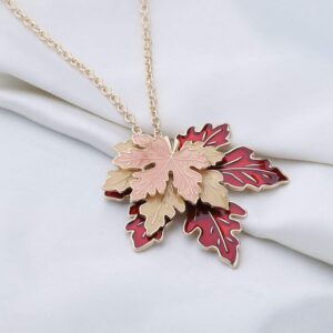 LQRI Maple Leaf Necklace Tri-Color Metal Maple Leaf Pendant Women Long Necklace Canadian Maple Leaves Clothing Accessories