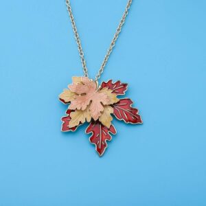 LQRI Maple Leaf Necklace Tri-Color Metal Maple Leaf Pendant Women Long Necklace Canadian Maple Leaves Clothing Accessories