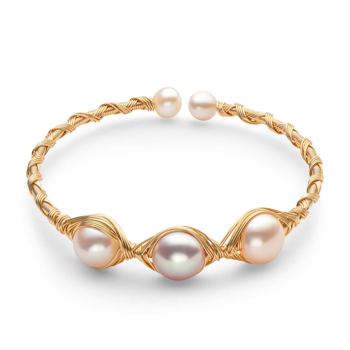 DENGGUANG Pearl Bangle for Women,Freshwater Cultured Pearl Open Cuff Wrap Bangle Bracelets Jewelry Gift for Mom Wife