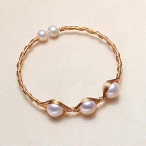 DENGGUANG Pearl Bangle for Women,Freshwater Cultured Pearl Open Cuff Wrap Bangle Bracelets Jewelry Gift for Mom Wife