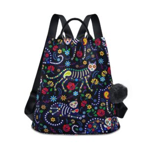 alaza sugar skull cat day of the dead backpack purse for women anti theft fashion back pack shoulder bag