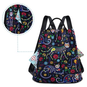 ALAZA Sugar Skull Cat Day of The Dead Backpack Purse for Women Anti Theft Fashion Back Pack Shoulder Bag