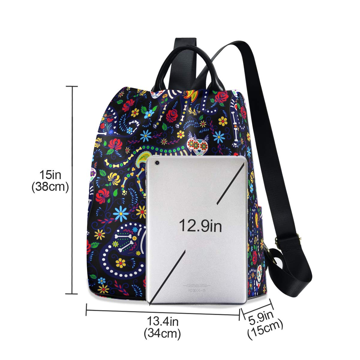 ALAZA Sugar Skull Cat Day of The Dead Backpack Purse for Women Anti Theft Fashion Back Pack Shoulder Bag