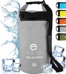 enthusiast gear roll top insulated backpack cooler dry bag – leak proof, collapsible, waterproof with padded shoulder strap - perfect for kayaking fishing beach hiking - orange, grey, blue