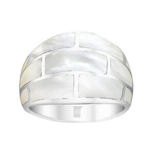 aeravida stunning ocean iridescence brick pattern of white mother of pearl rectangle inlays in sterling silver wide unisex ring size 7 for everyday fashion with a modern beach vibe