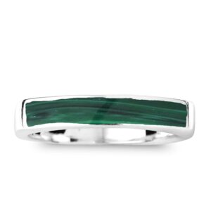 aeravida rectangular bar green malachite inlay .925 sterling silver ring | casual comfort fit silver rings for women | gift for daughter, women | sterling silver rings sizes(8)