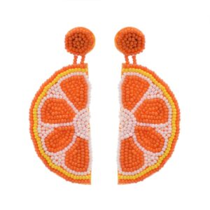 statement dangle fruit earrings - fashion cute pineapple orange watermelon cherry beaded fruit earrings for women jewelry (orange 2)