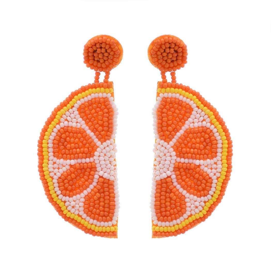 Statement Dangle Fruit Earrings - Fashion Cute Pineapple Orange Watermelon Cherry Beaded Fruit Earrings for Women Jewelry (Orange 2)