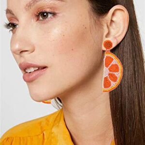 Statement Dangle Fruit Earrings - Fashion Cute Pineapple Orange Watermelon Cherry Beaded Fruit Earrings for Women Jewelry (Orange 2)