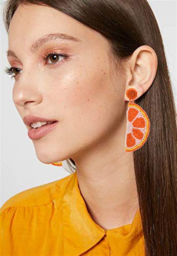 Statement Dangle Fruit Earrings - Fashion Cute Pineapple Orange Watermelon Cherry Beaded Fruit Earrings for Women Jewelry (Orange 2)