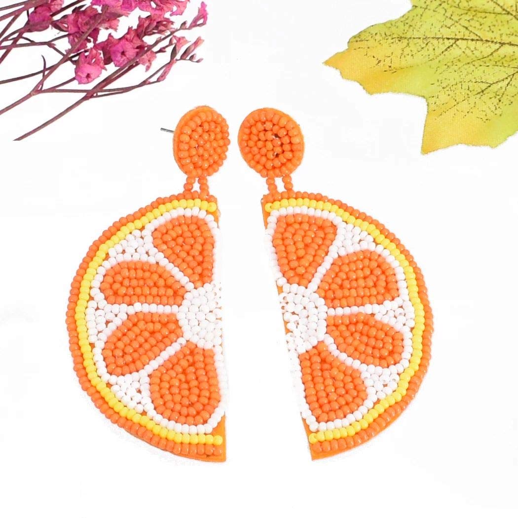 Statement Dangle Fruit Earrings - Fashion Cute Pineapple Orange Watermelon Cherry Beaded Fruit Earrings for Women Jewelry (Orange 2)