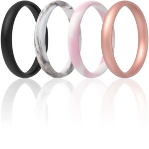 thunderfit super thin stackable silicone rings wedding bands for women 3mm wide 1.5mm thick - 1/4/8/12/16 variety multipack