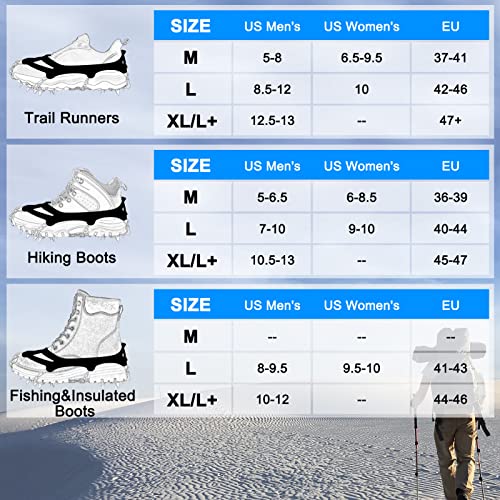 WIN.MAX Crampons for Shoes, Traction Cleats Ice Snow Grips with 19 Stainless Steel Spikes, Shoe Talons Anti - Slip Boots Spikes for Walking, Jogging, Climbing and Hiking (Black, M)