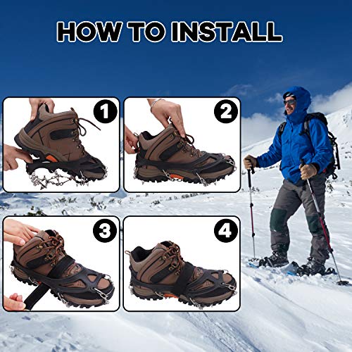 WIN.MAX Crampons for Shoes, Traction Cleats Ice Snow Grips with 19 Stainless Steel Spikes, Shoe Talons Anti - Slip Boots Spikes for Walking, Jogging, Climbing and Hiking (Black, M)