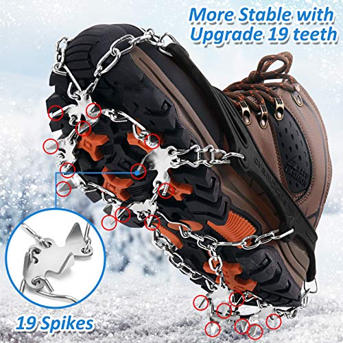 WIN.MAX Crampons for Shoes, Traction Cleats Ice Snow Grips with 19 Stainless Steel Spikes, Shoe Talons Anti - Slip Boots Spikes for Walking, Jogging, Climbing and Hiking (Black, M)