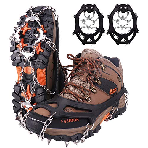 WIN.MAX Crampons for Shoes, Traction Cleats Ice Snow Grips with 19 Stainless Steel Spikes, Shoe Talons Anti - Slip Boots Spikes for Walking, Jogging, Climbing and Hiking (Black, L)