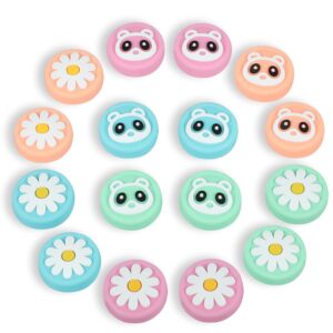 16 pcs cute thumb grip caps compatible with nintendo switch/switch oled/switch lite console, soft silicone analog stick button cover for joy-con controller, joystick