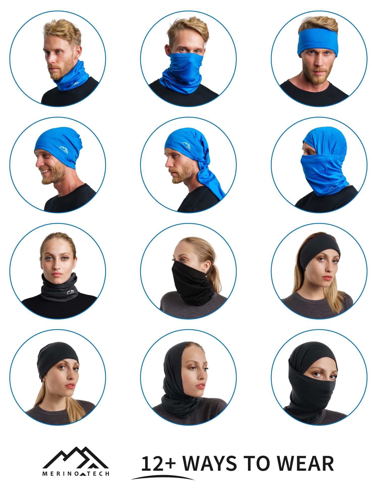 Merino.tech Merino Wool Ski Neck Gaiter - Face Mask Neck Warmer for Men & Women (Black)