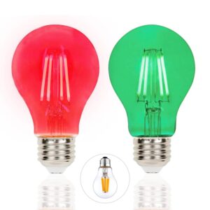 2 pack filament led red light bulbs green light bulb – a19 e26 8w 60 watt equivalent vintage led red bulb led green bulb decorative lighting for party decoration, porch, home, christmas light bulbs