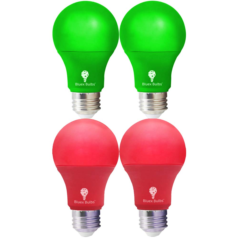 4 Pack LED Red and Green Light Bulbs - 120V E26 Base 9 Watt (60-watt Replacement) - Red and Green Bulbs for Party Decoration, Porch, Home Lighting, Christmas