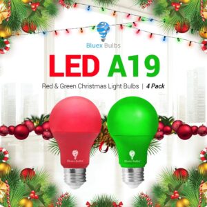 4 Pack LED Red and Green Light Bulbs - 120V E26 Base 9 Watt (60-watt Replacement) - Red and Green Bulbs for Party Decoration, Porch, Home Lighting, Christmas