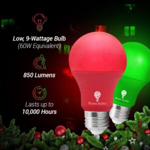 4 Pack LED Red and Green Light Bulbs - 120V E26 Base 9 Watt (60-watt Replacement) - Red and Green Bulbs for Party Decoration, Porch, Home Lighting, Christmas