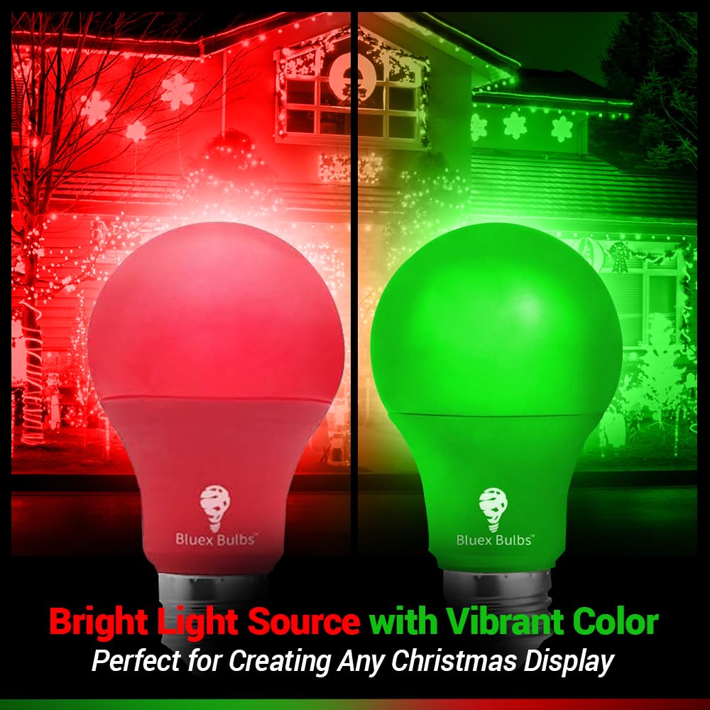 4 Pack LED Red and Green Light Bulbs - 120V E26 Base 9 Watt (60-watt Replacement) - Red and Green Bulbs for Party Decoration, Porch, Home Lighting, Christmas