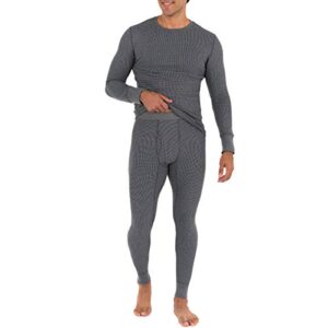 fruit of the loom mens recycled waffle thermal underwear (top and bottom) pajama set, greystone heather, large us